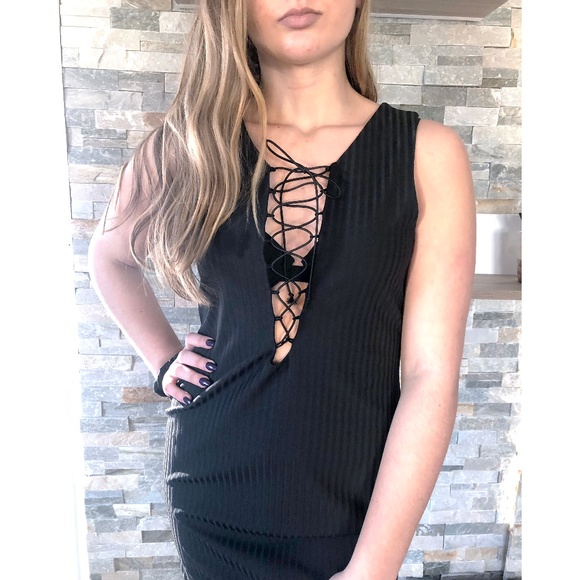 Say What? | Dresses | Deep Vopen Front Sexy Laceup Dress Black | Poshmark